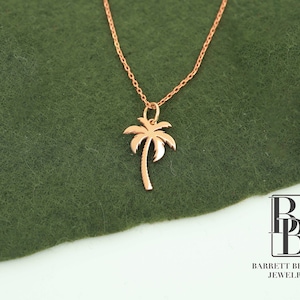 14K Solid Gold Palm Tree Necklace, Real Gold Dainty Palm Pendant, Palm ...