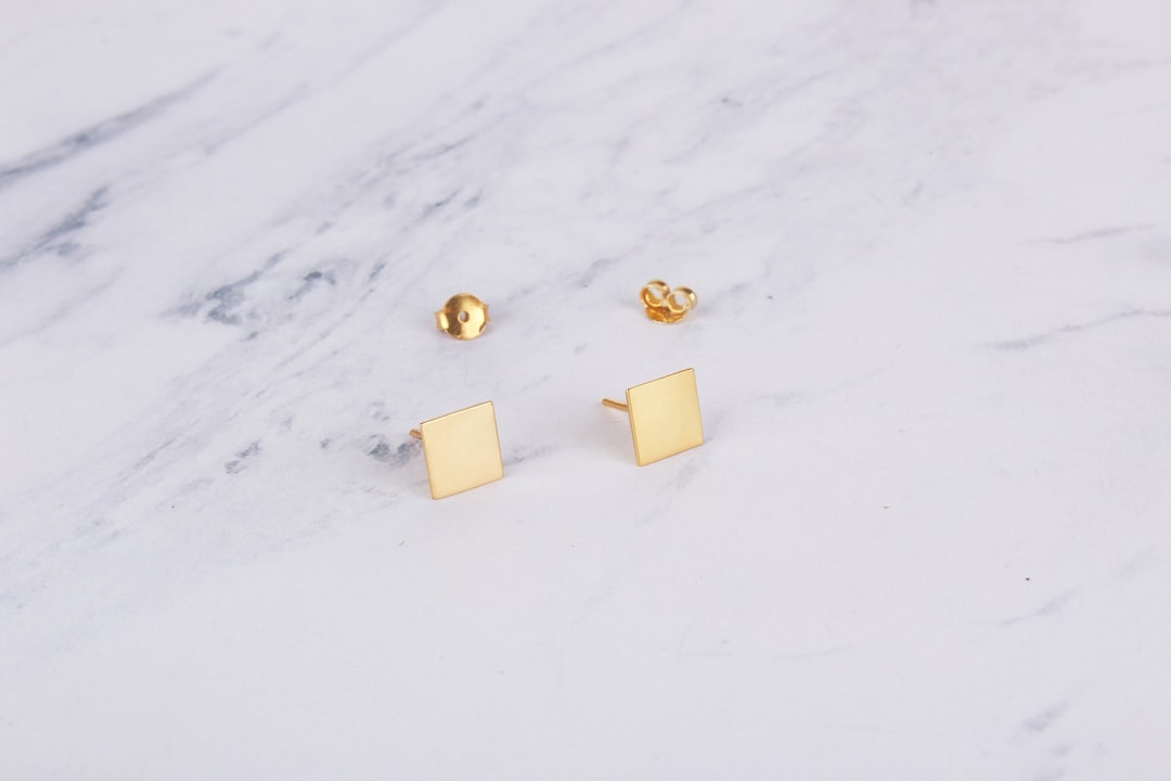 14K Solid Gold Square Stud Earrings: Minimalist Dainty Jewelry ...