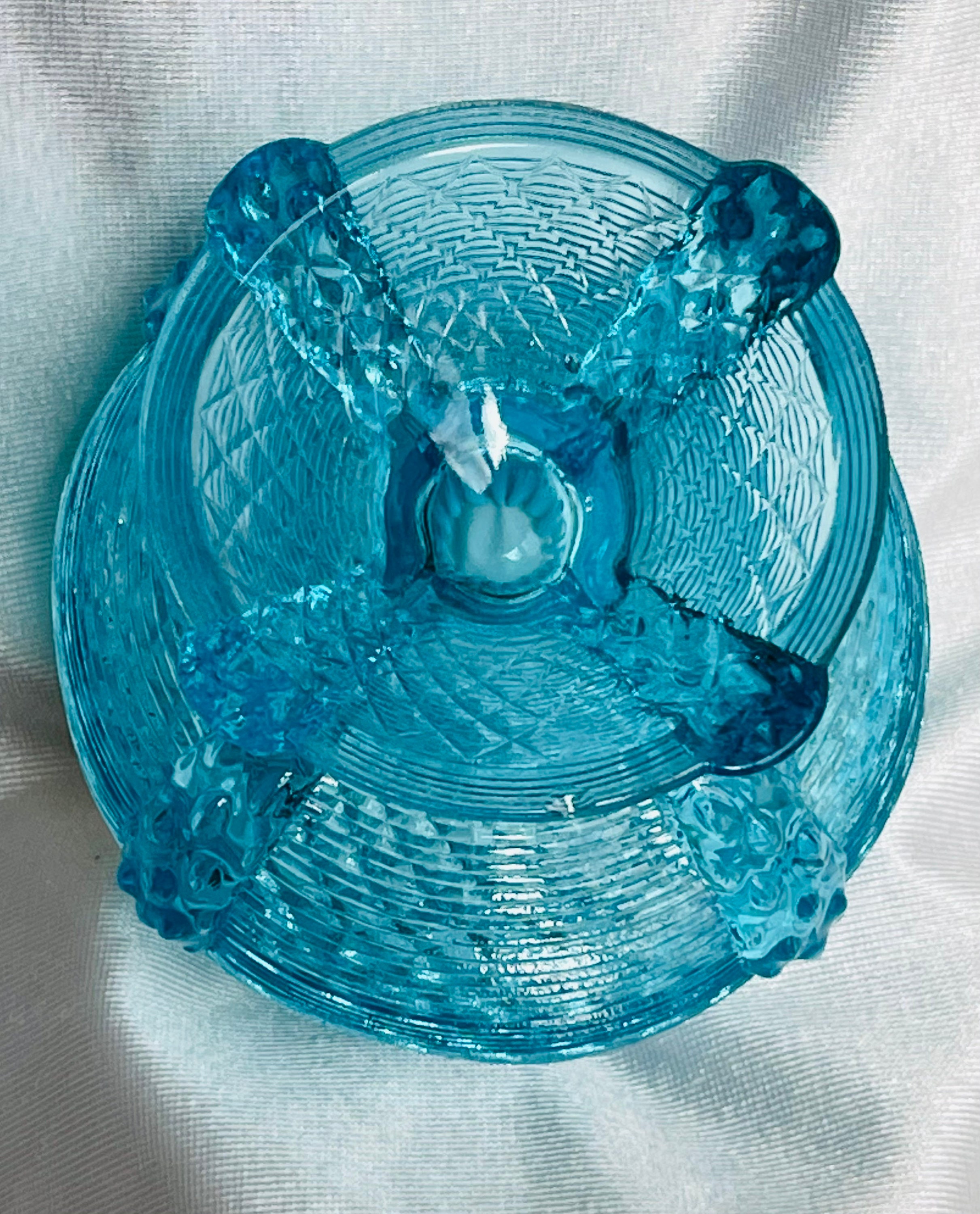 Northwood Blue Opalescent Button Panels Footed Rose Bowl - Etsy