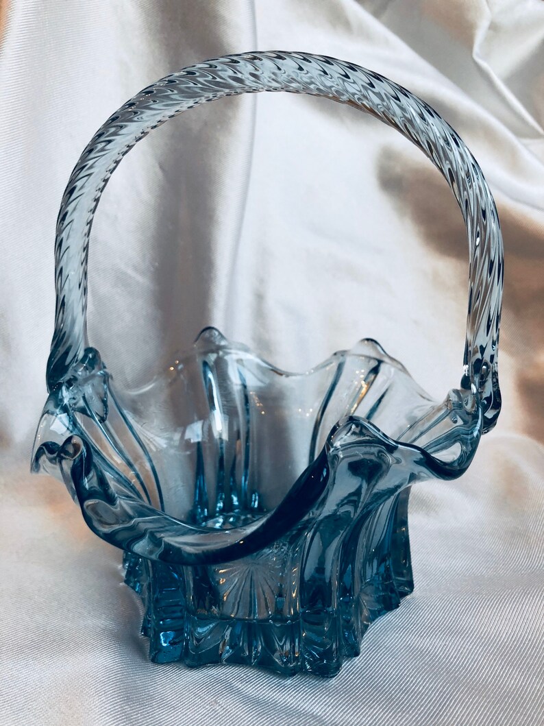 Fenton Blue Vulcan Basket With Twisted Handle. - Etsy