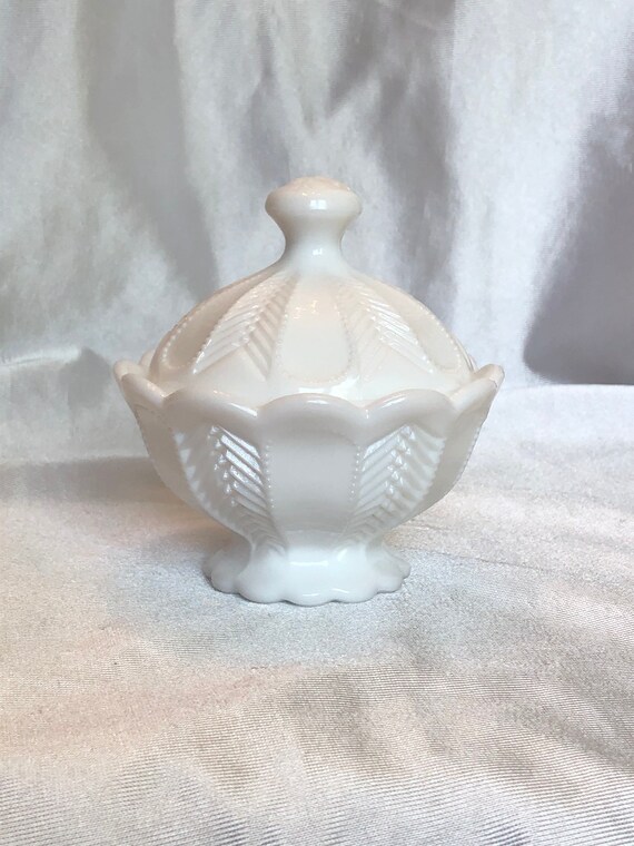 Imperial Glass Co. Milk Glass Feathered Herringbone Paneled | Etsy