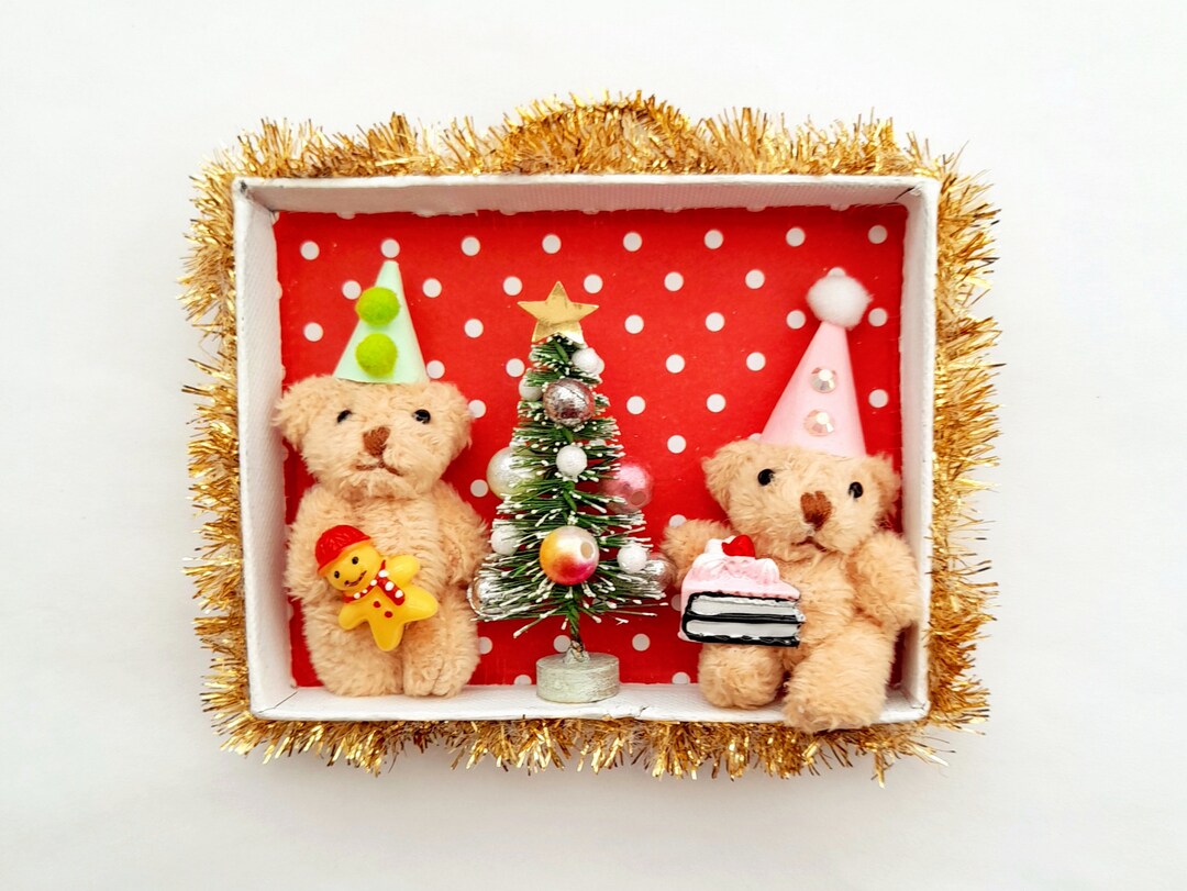 Handmade Christmas Teddy Bears Party Diorama Hanging Decoration - Etsy