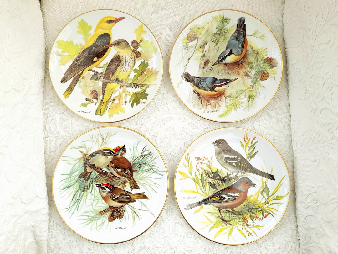 Set of 4 Vintage Porcelain Bird Plates Ursula Band Artist German ALT ...