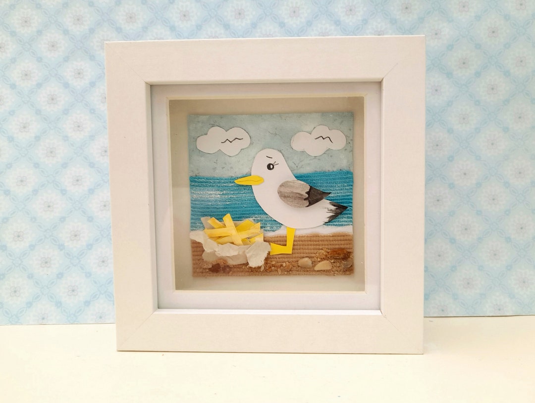 Chippy Tea Seagull Original Collage Artwork 3D Box Frame Handmade Home ...