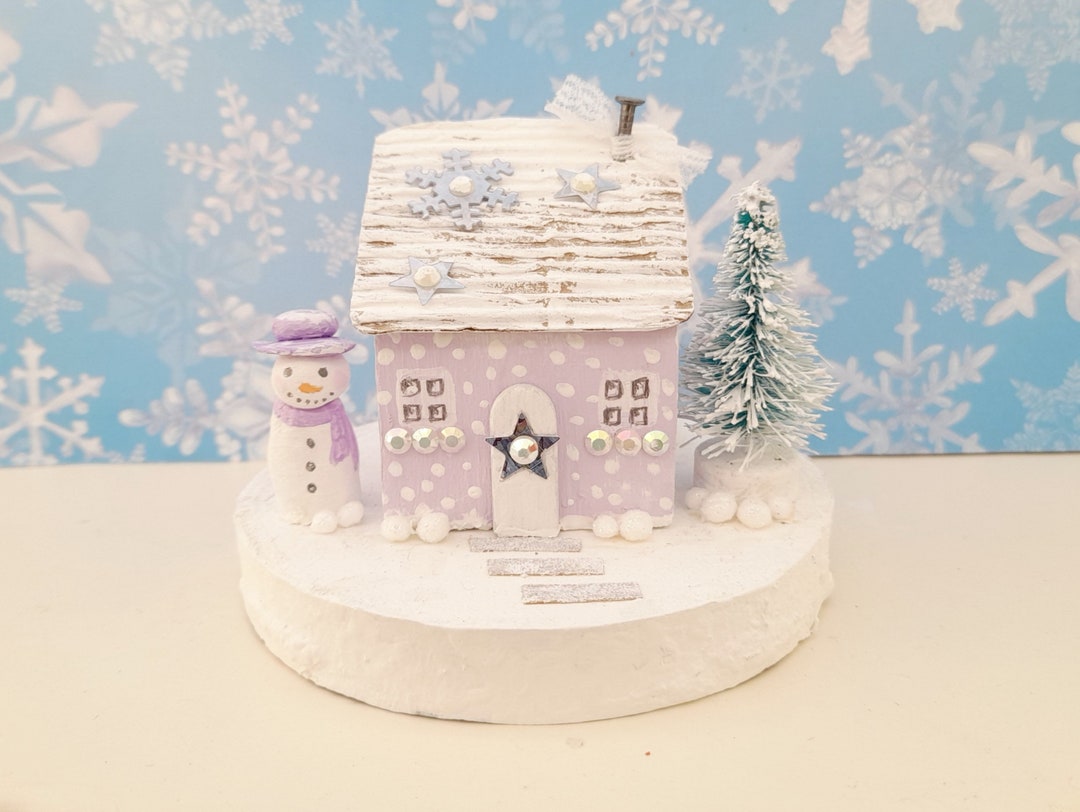 Christmas Snowman Cottage Handmade Little Wooden House Scene Christmas ...