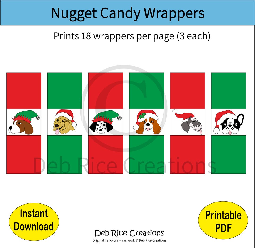 Christmas Dogs Candy Nugget Wrappers - Stocking Stuffers, Classroom ...