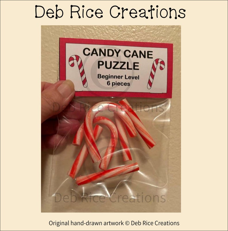 Candy Cane Puzzle Beginner Level 4x4 Printable Bag Toppers Candy Cane ...