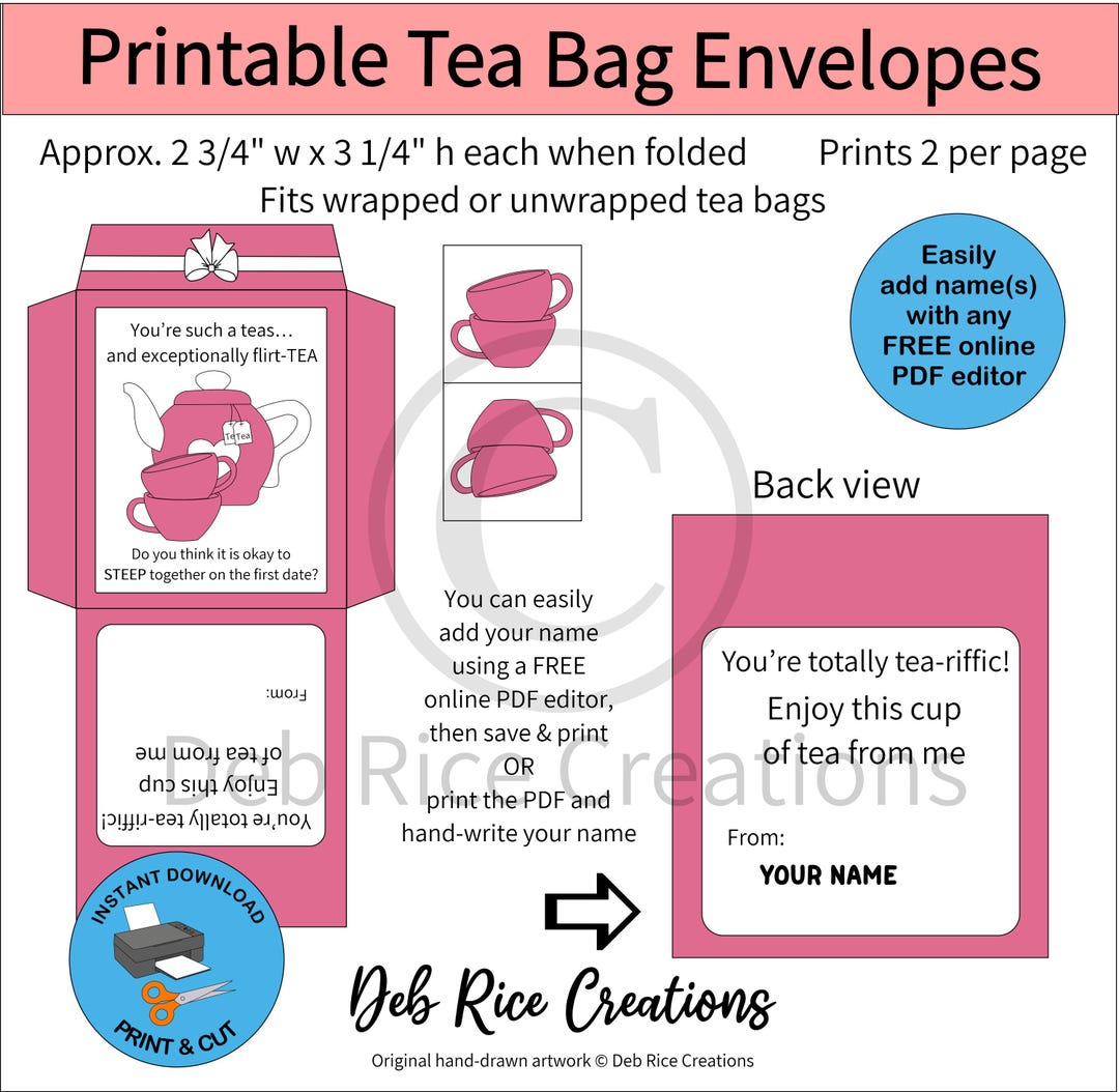 You're Such A Teas Tea Bag Envelopes - Printable Tea Bag Envelopes ...