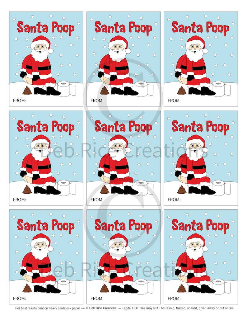 Santa Poop Gift Tags - Gag Gift Tags, Great for Classroom Treats ...