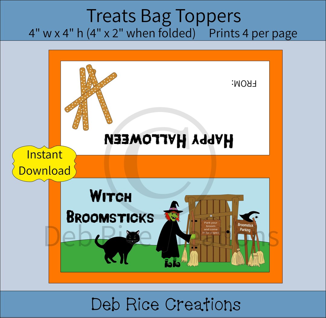 Witch Broomsticks Printable Bag Toppers Pretzel Stick Gifts, Classroom ...