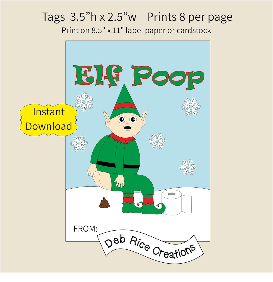 Elf Poop Printable Tags Gag Gift, Stocking Stuffers, Party Favors ...