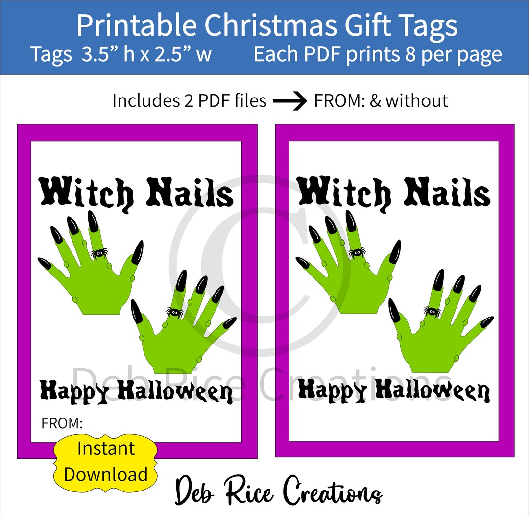 Witch Nails Printable Gift Tags Great for Bugle Snacks Gift Treats ...
