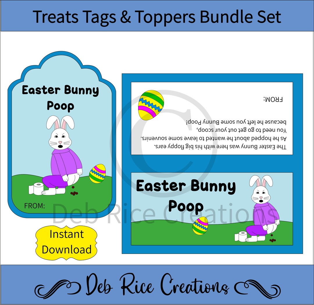 Easter Bunny Poop Printable Tags & Toppers Bundle Set Gag Gift Bag Toppers and Gift Tags for ...