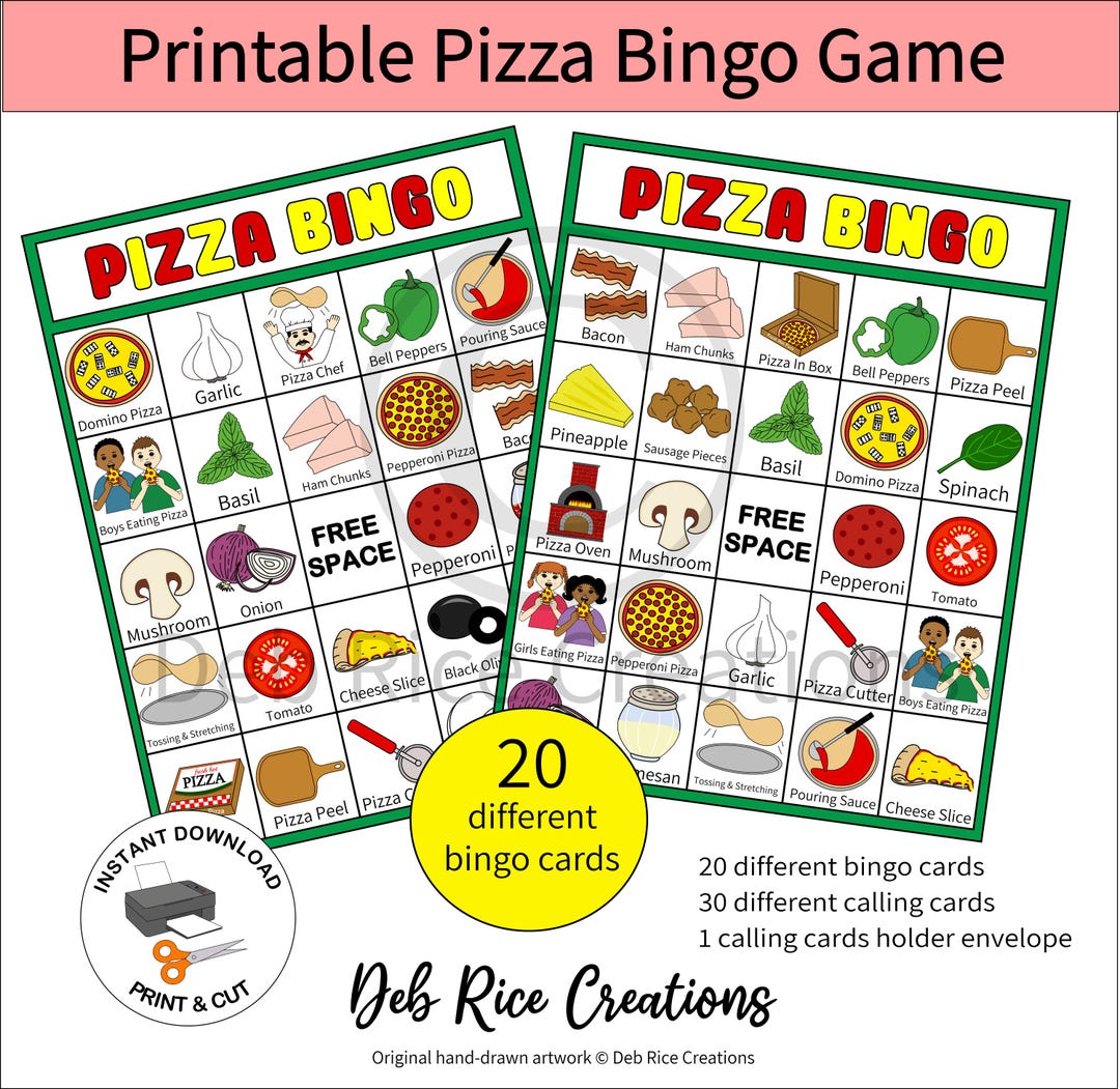 Pizza Bingo Game - Kids Birthday Party Game, Great for Family Fun ...