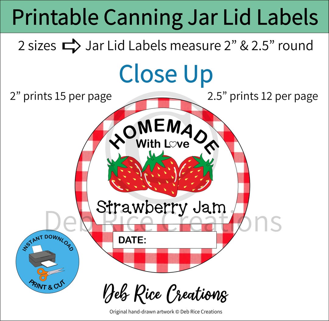 Strawberry Jam Printable Jar Lid Labels - Homemade Canning Jar Labels ...