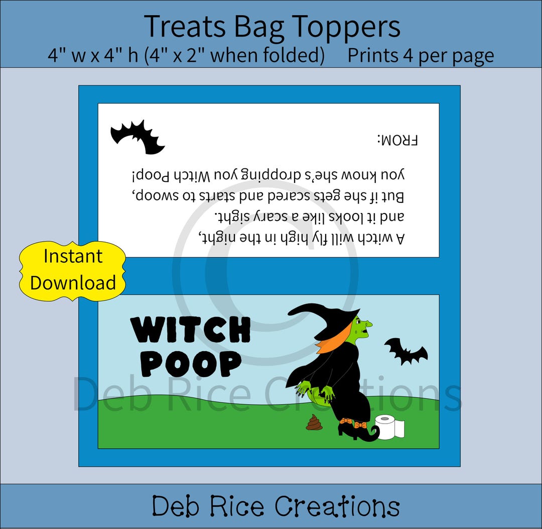 Witch Poop Printable Bag Toppers Gag Gift, Trick or Treat, Classroom ...