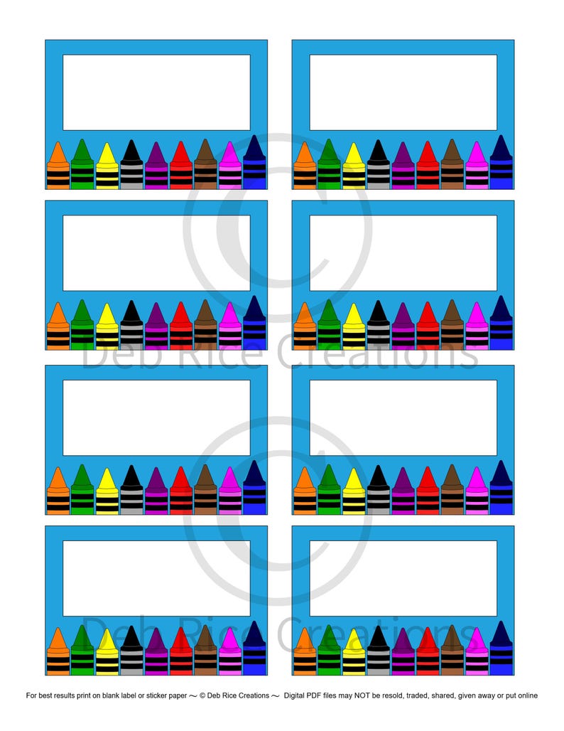 Crayons Printable Blank Organizer Labels Print on Blank Sticker/label ...