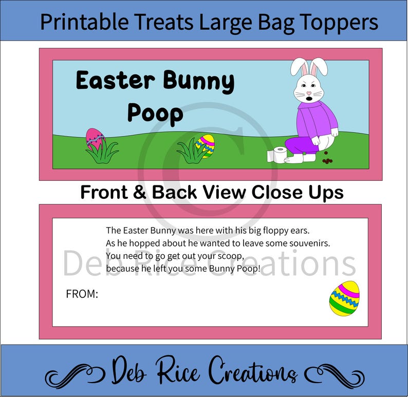 Easter Bunny Poop Treats Printable Large Bag Toppers - Gag Gift, Treat ...
