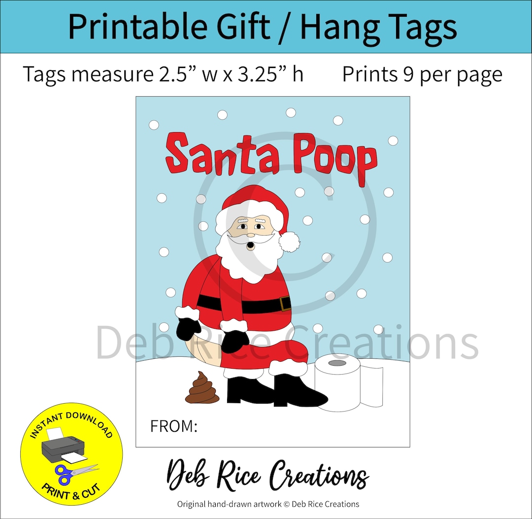 Santa Poop Gift Tags - Gag Gift Tags, Great for Classroom Treats ...
