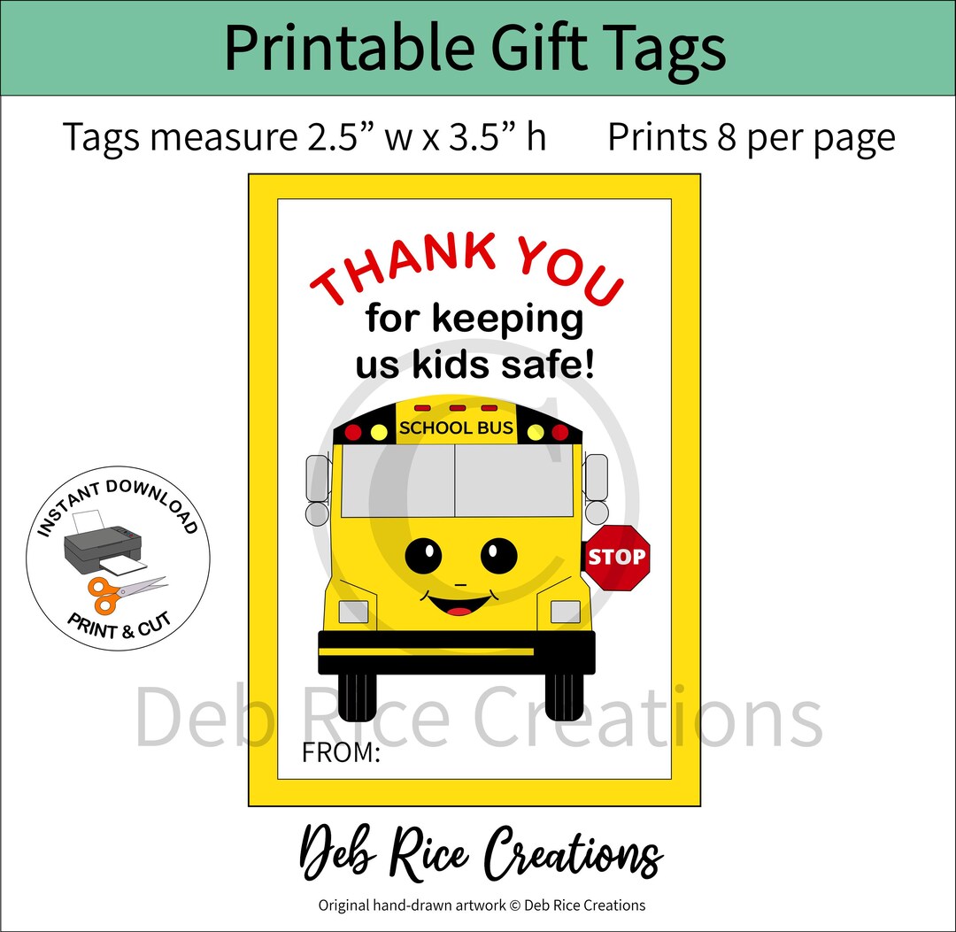 School Bus Driver Appreciation Gift Tags - Great Tags to Give Treats to ...