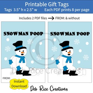 Snowman Poop Printable Gift Tags Great for Gag Gifts, Mini Marshmallow ...