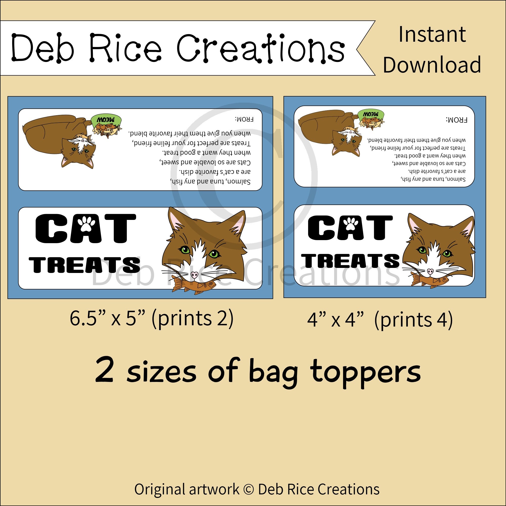 Cat Treats Bag Toppers Printable Cat Treat Bag Toppers, Instant Digital ...