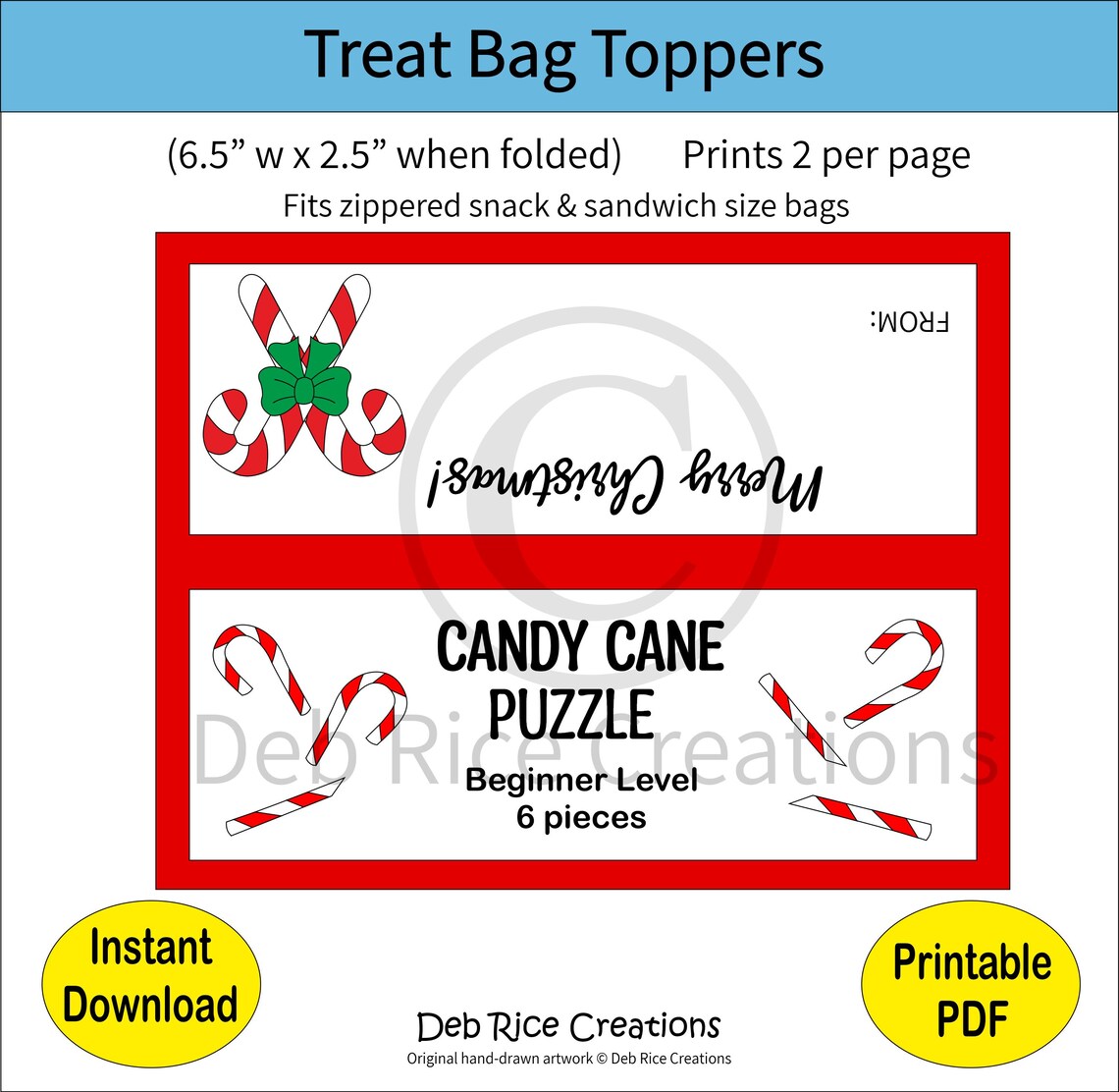 Candy Cane Puzzle Beginner Level Bag Toppers - Stocking Stuffers ...