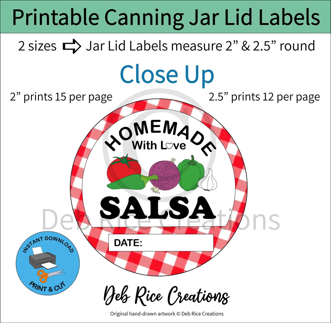 Salsa Printable Jar Lid Labels - Homemade Canning Jar Labels, Printable ...