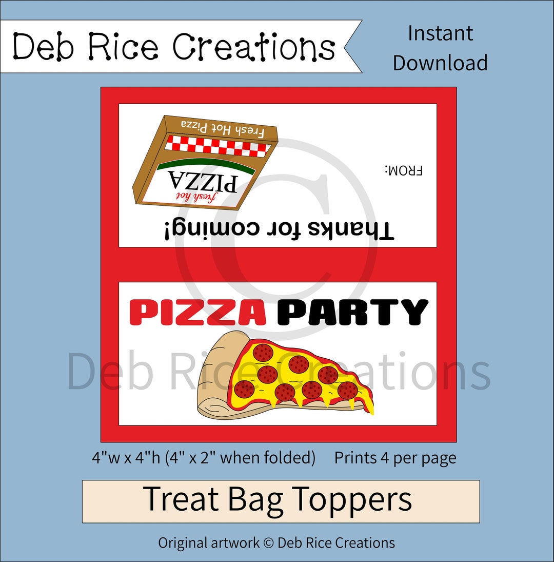 Pizza Party Bag Toppers Printable Bag Toppers, Treat Bag Toppers, Pizza ...