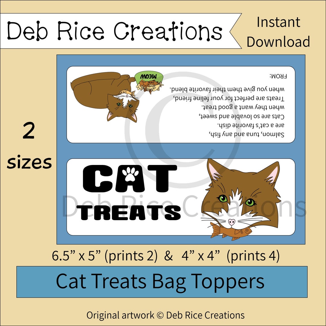 Cat Treats Bag Toppers Printable Cat Treat Bag Toppers, Instant Digital ...