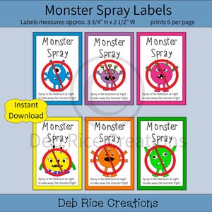 Printable Monster Spray Labels Print on Sticker Paper, Keep Monsters ...