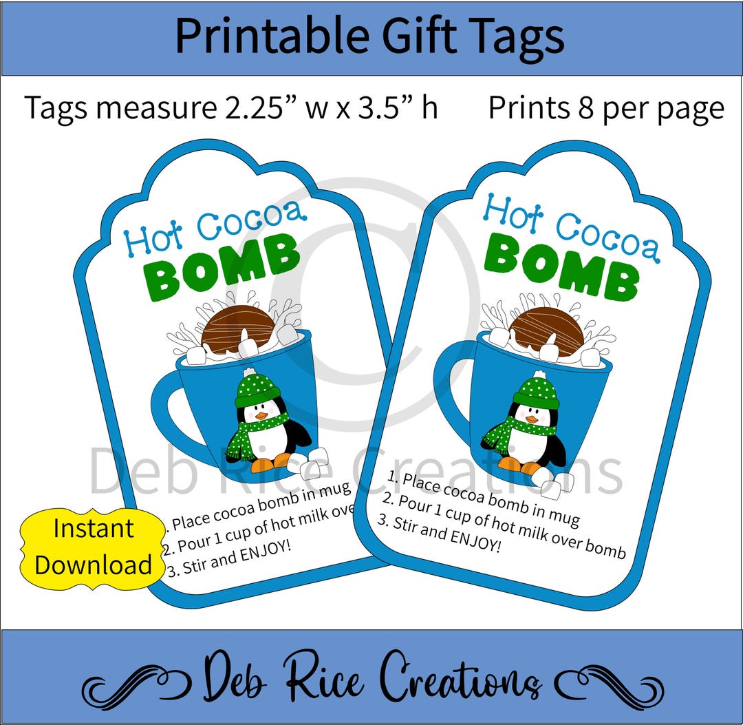 Hot Cocoa Bomb Gift Tags - Printable Gift Tags for Hot Cocoa Bombs for ...