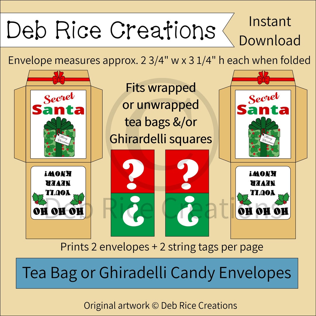 Tea Bag/ghirardelli Envelopes Printable Digital Secret Santa Envelopes ...