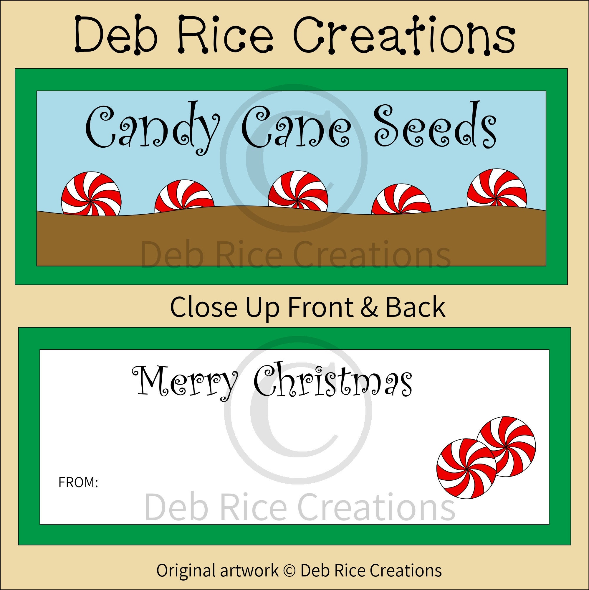 Candy Cane Seeds Bag Toppers Printable Christmas Bag Toppers, Round ...