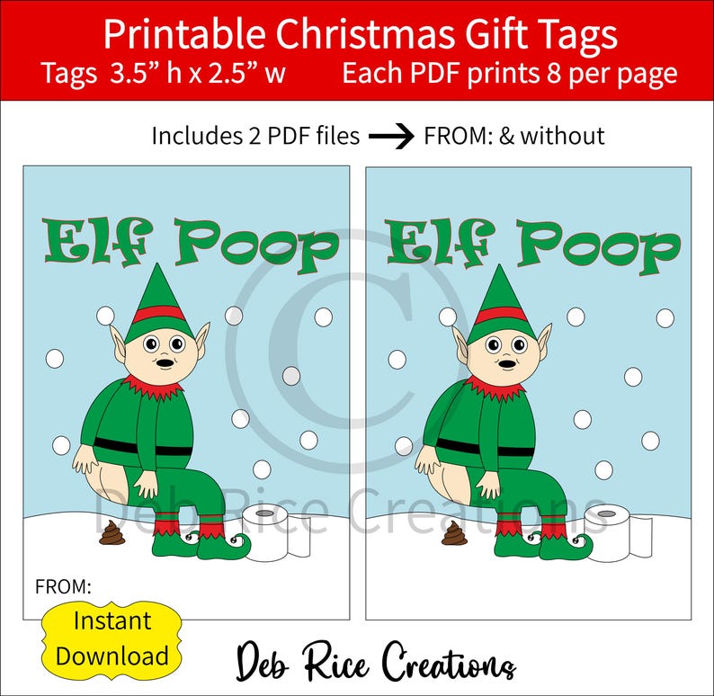 Elf Poop Printable Gift Tags Gag Gift Tags, Stocking Stuffers, Party ...
