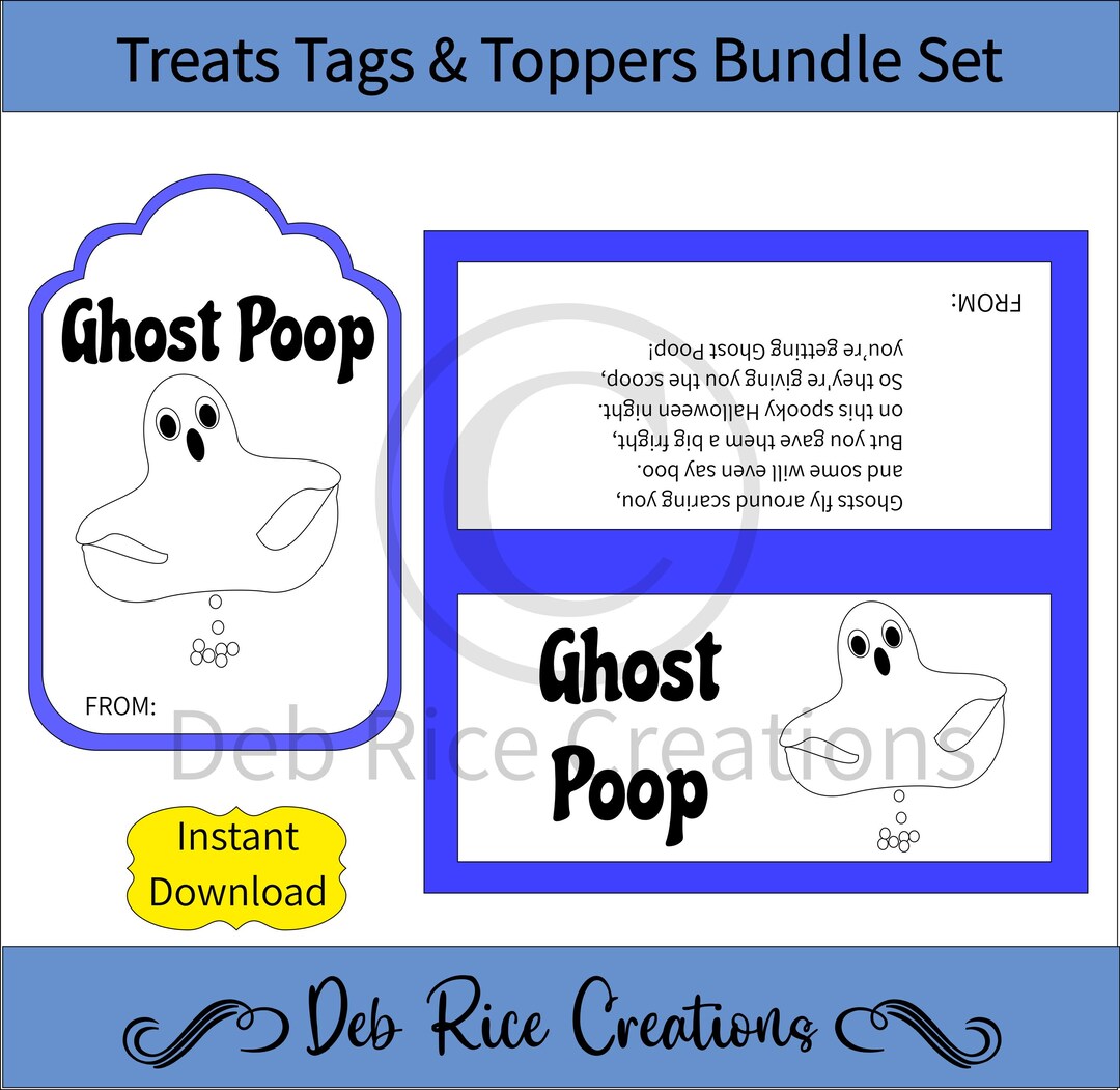Ghost Poop Printable Tags & Toppers Bundle Set Gag Gift Bag Toppers and Gift Tags for Classrooms ...