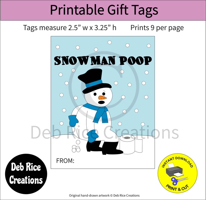 Snowman Poop Gift Tags: Marshmallow Treats, Classroom Treats, PDF ...