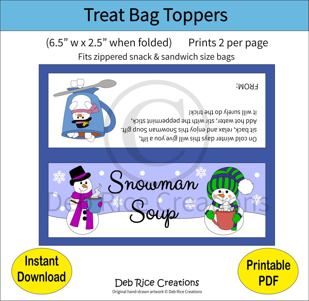 Snowman Soup Bag Toppers - Hot Cocoa Gifts, Printable PDF - Etsy