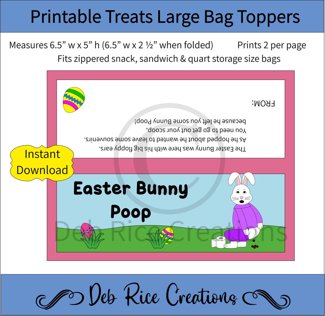 Easter Bunny Poop Treats Printable Large Bag Toppers - Gag Gift, Treat ...