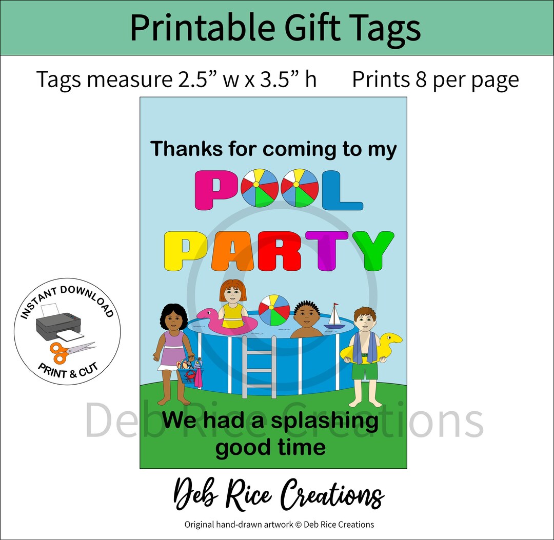 Thanks for Coming to My Pool Party Gift Tags - Treat Gift Tags for Pool ...