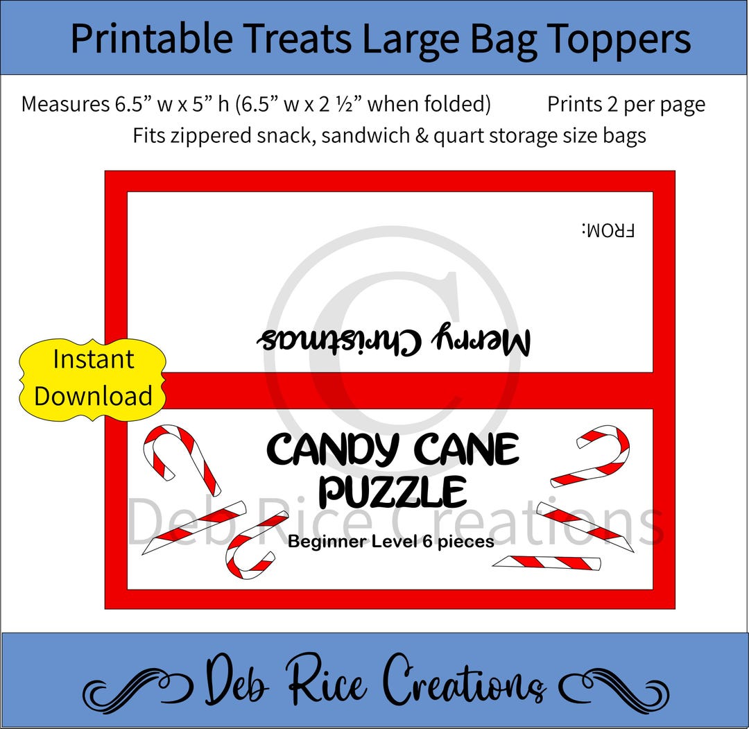 Candy Cane Puzzle Beginner Level Bag Toppers - Gag Gift Bag Toppers for ...