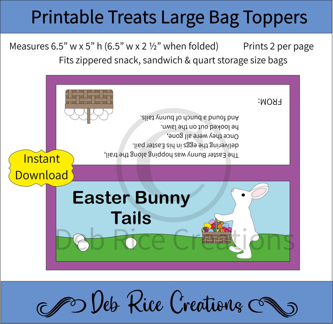 Easter Bunny Tails Treats Printable Large Bag Toppers - Mini ...
