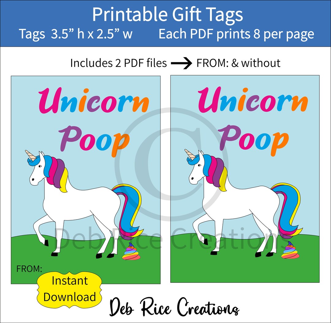 Unicorn Poop Printable Gift Tags Great for Gag Gifts, Party Favors ...