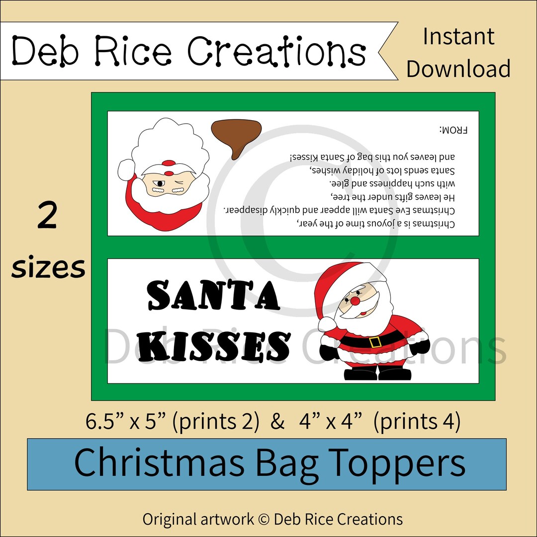 Santa Kisses White Santa Bag Toppers Printable Christmas Bag - Etsy