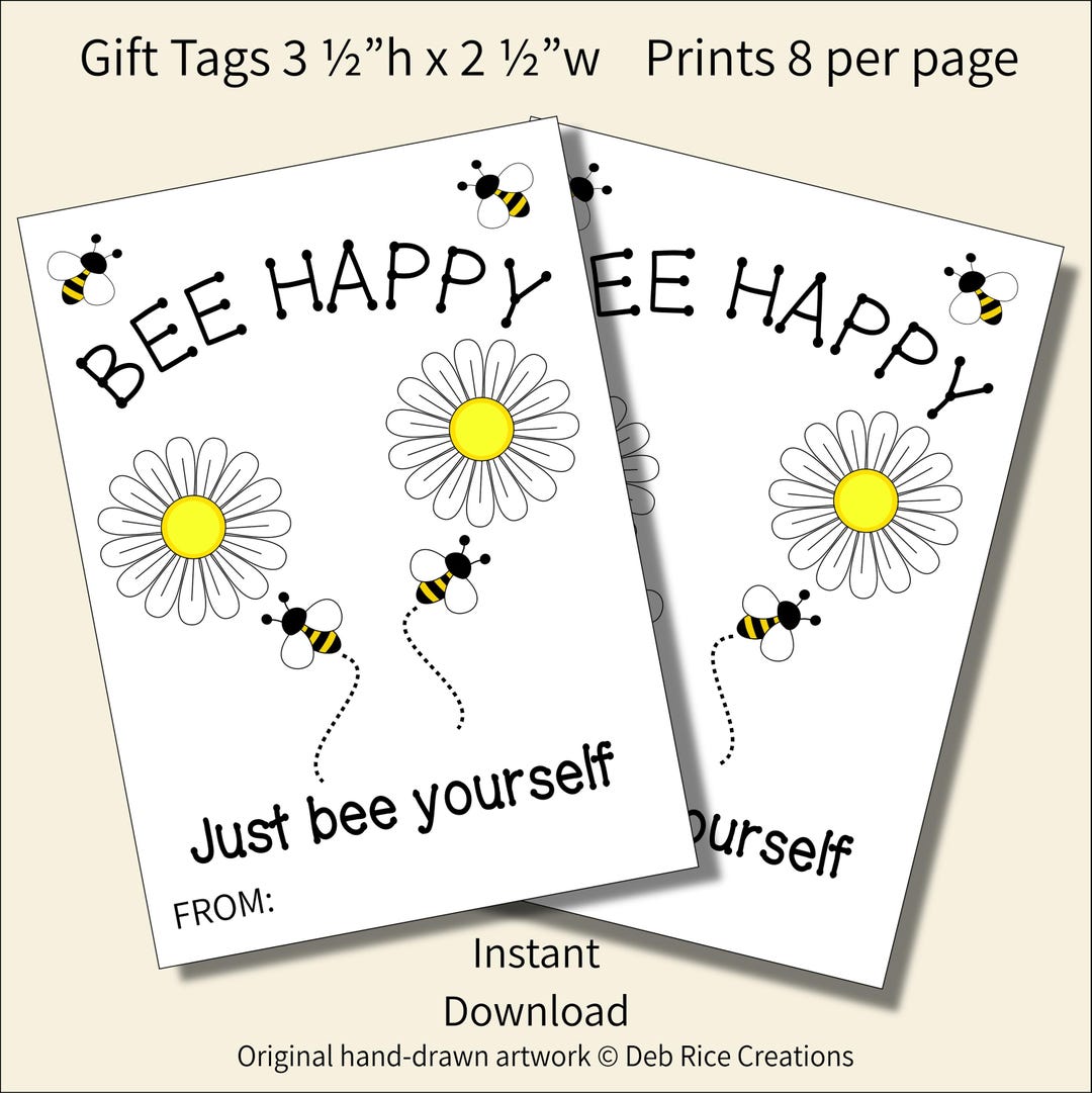 Bee Happy Printable Gift Tags Party Favors, Classroom Treats, Office ...