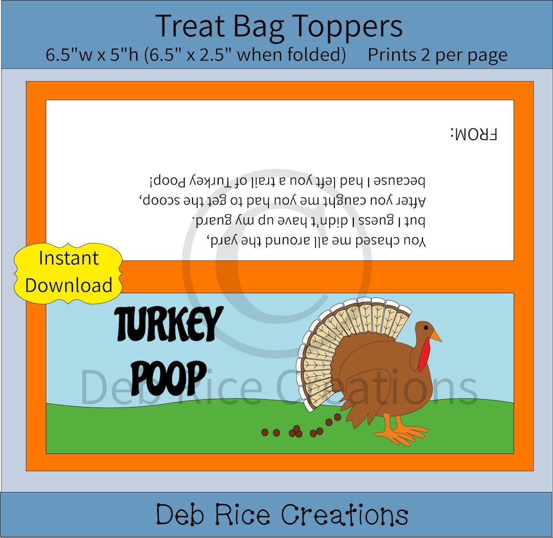Turkey Poop Printable Bag Toppers Gag Gifts, Classroom Treats ...