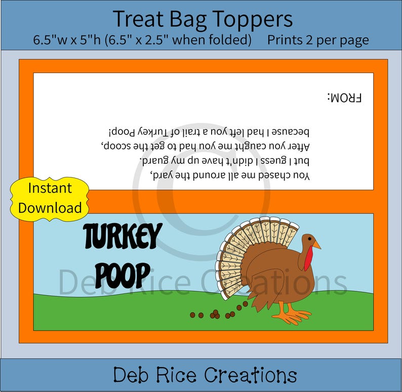 Turkey Poop Printable Bag Toppers Gag Gifts, Classroom Treats ...