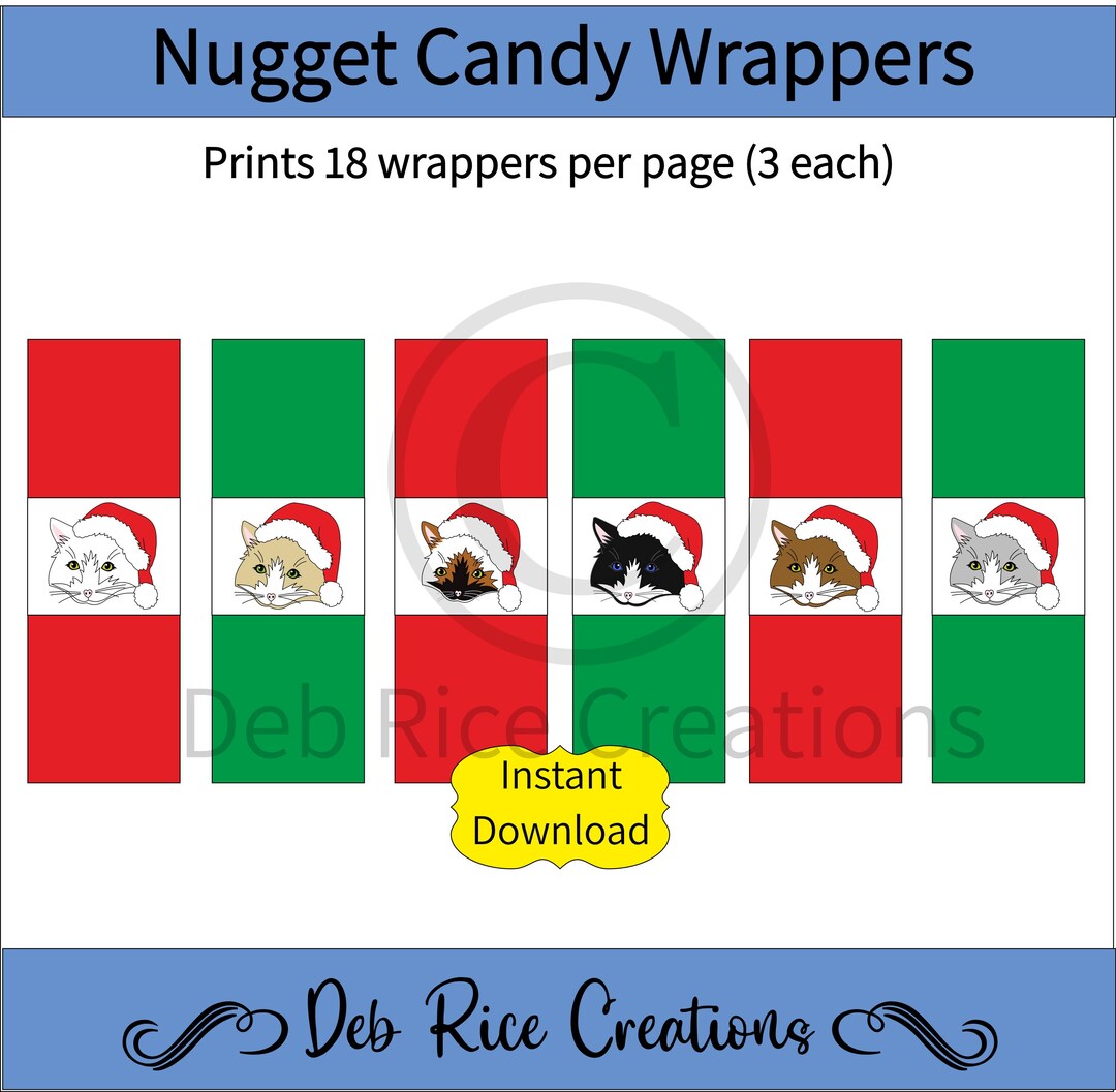 Christmas Cats Printable Nugget Candy Wrappers Candy You Add is NOT for ...