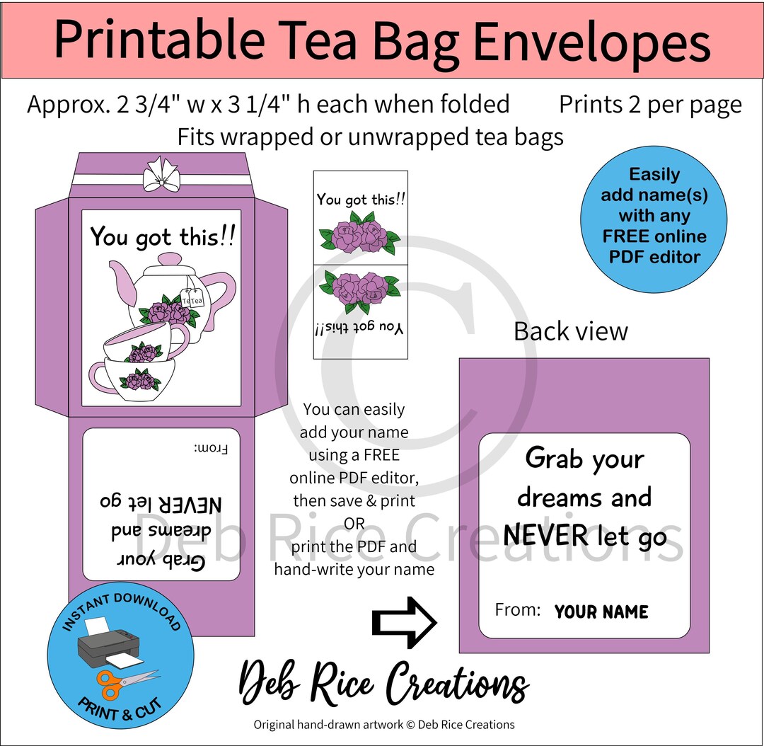 You Got This Tea Bag Envelopes - Printable Tea Bag Envelopes, Great for ...