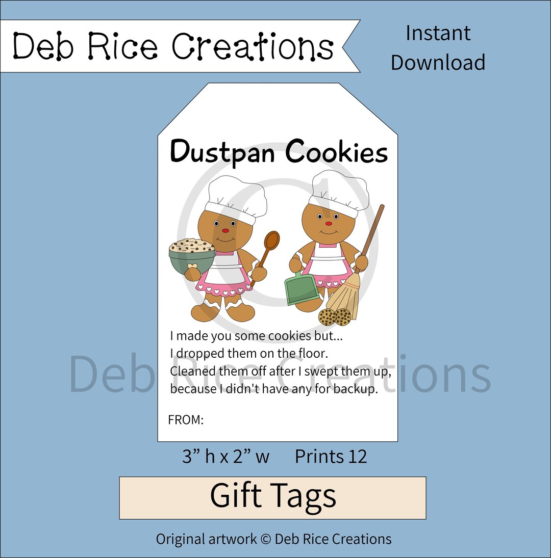 Dustpan Cookies Gift Tags Printable Cookie Gift Tags, Cookie Gifts, Gag ...